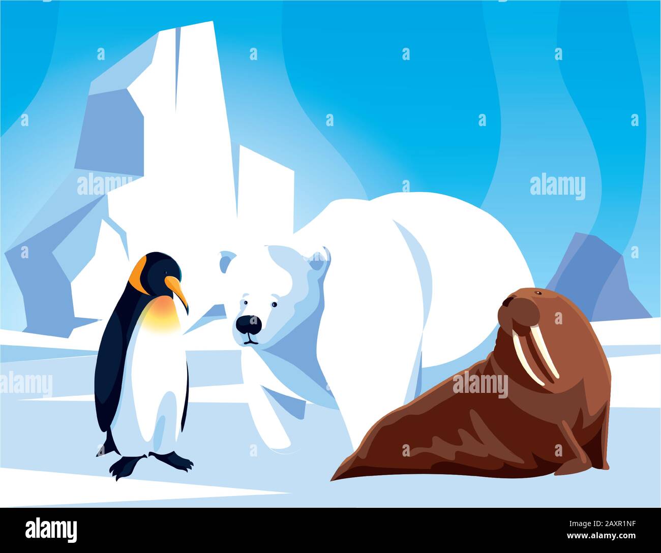 arctic animals at the north pole, arctic landscape vector illustration ...