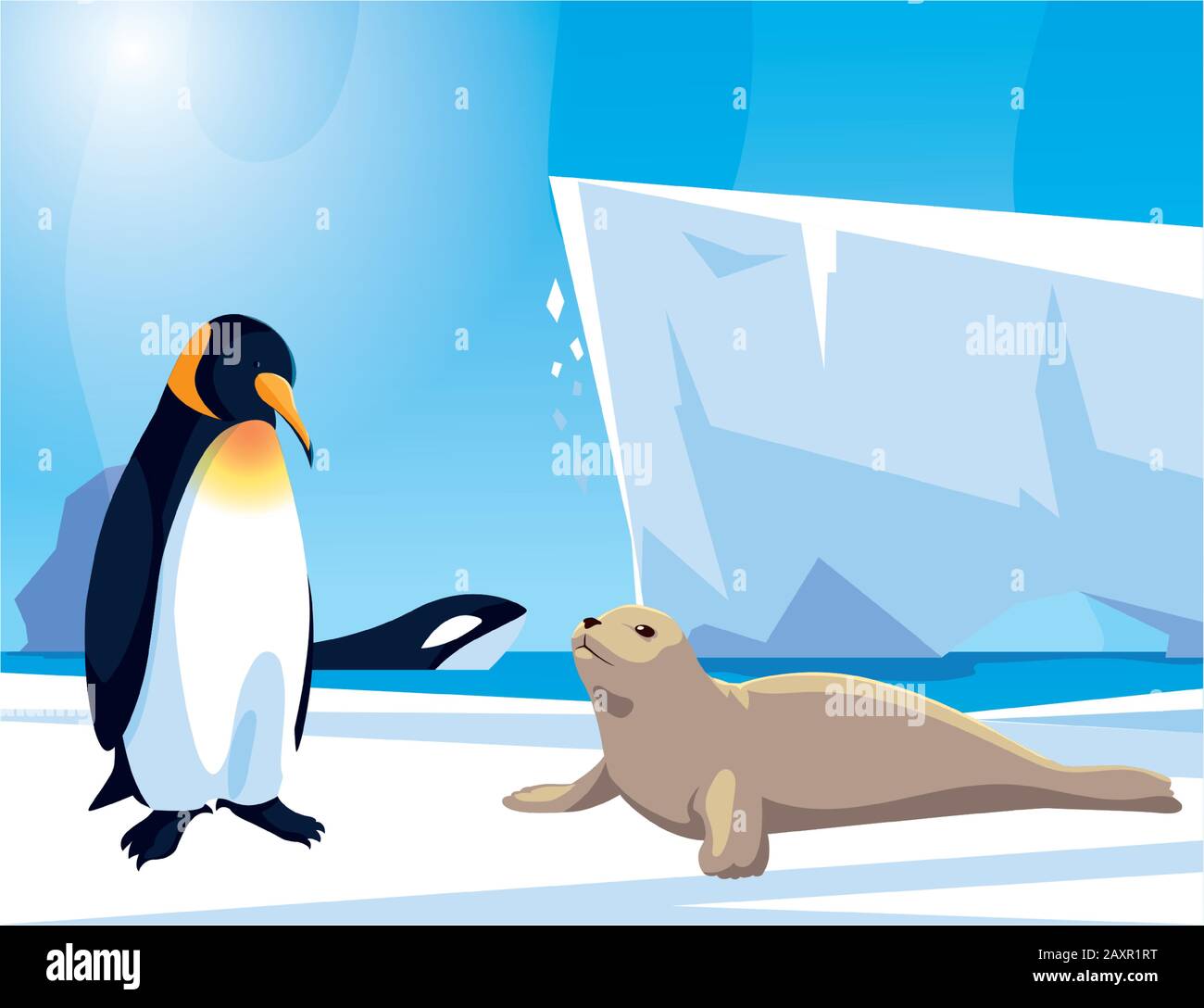 arctic animals at the north pole, arctic landscape vector illustration ...