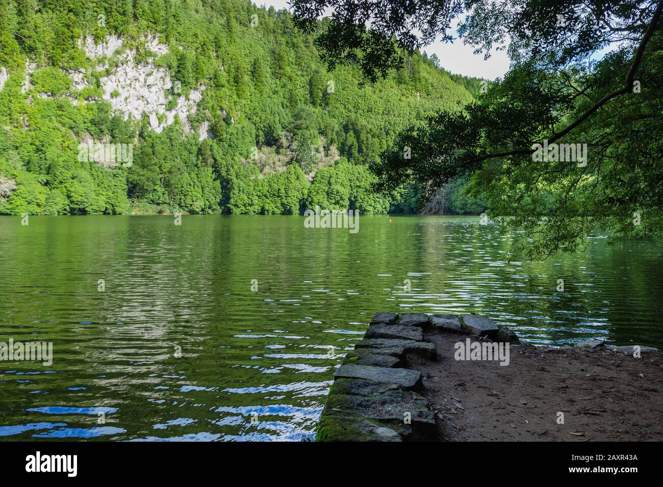 "Lagoa do Congro" lagoon surrounded by green forest located on Sao ...