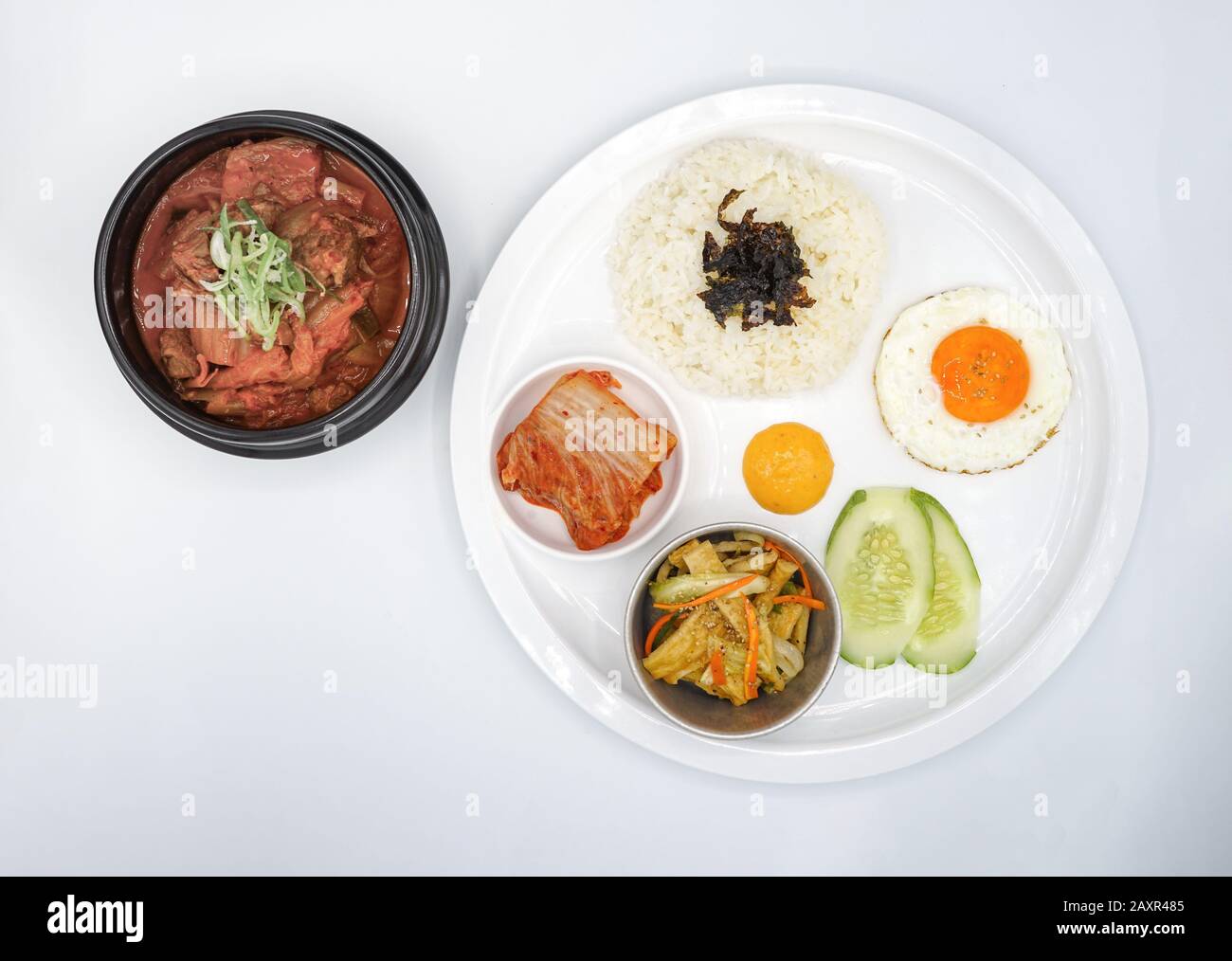 Isolated Asian - Korea food lunch set in studio light white background ...