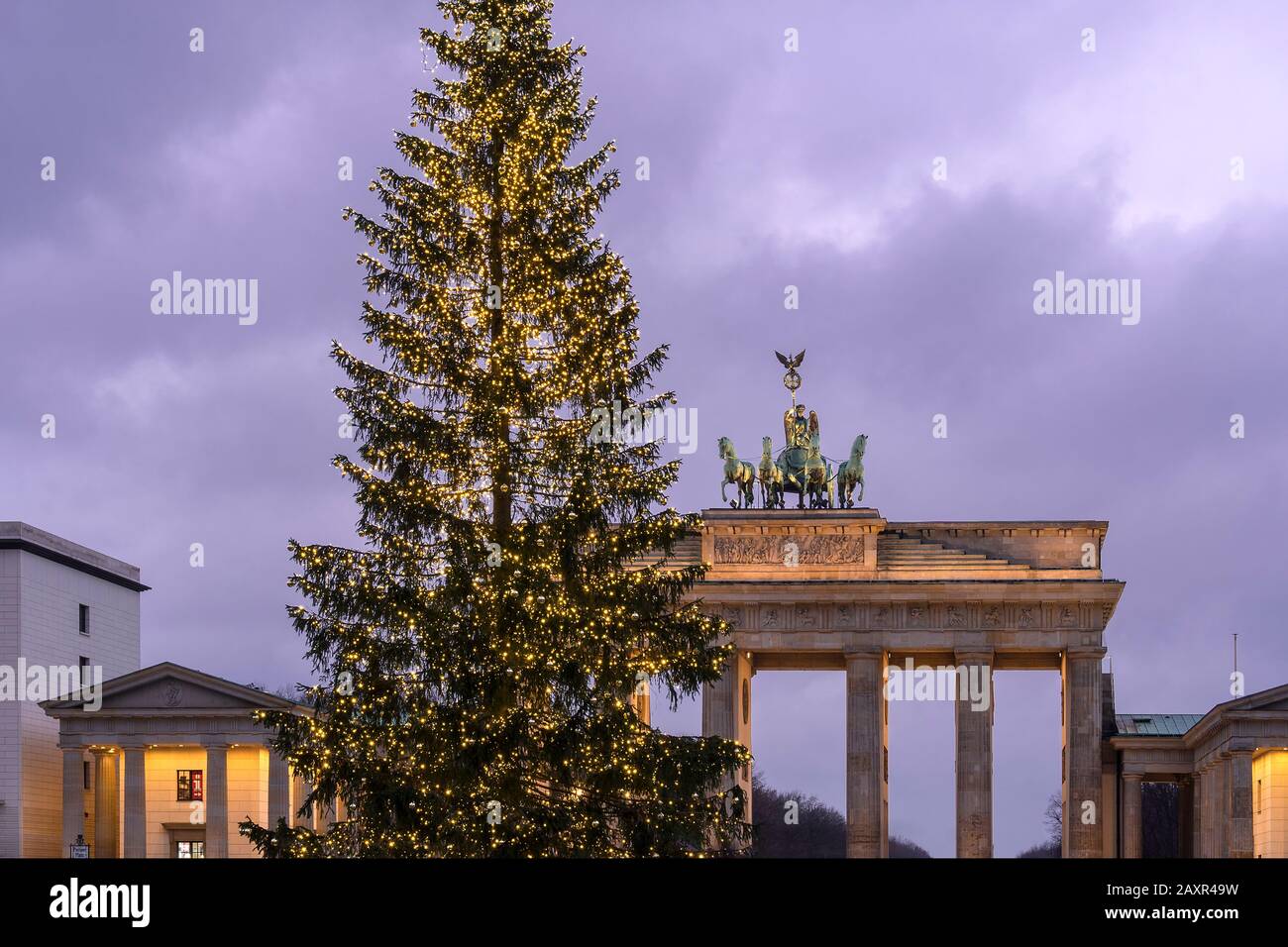 Berlin, festive Christmas tree in front of the Brandenburg Gate Stock ...
