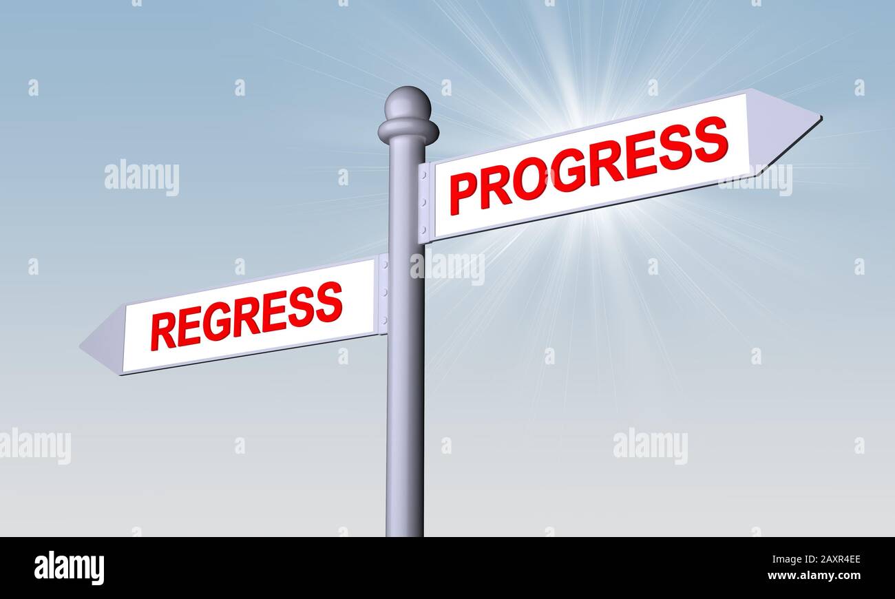 pointers with directions progress and regress. 3d rendering Stock Photo ...