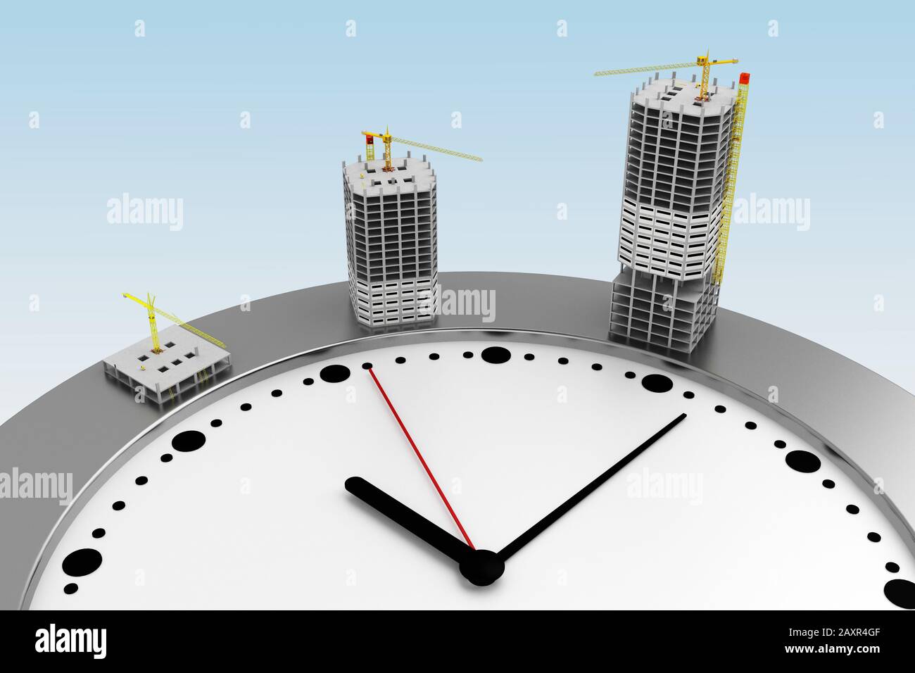 multi-storey building is built on clock. 3d rendering Stock Photo - Alamy