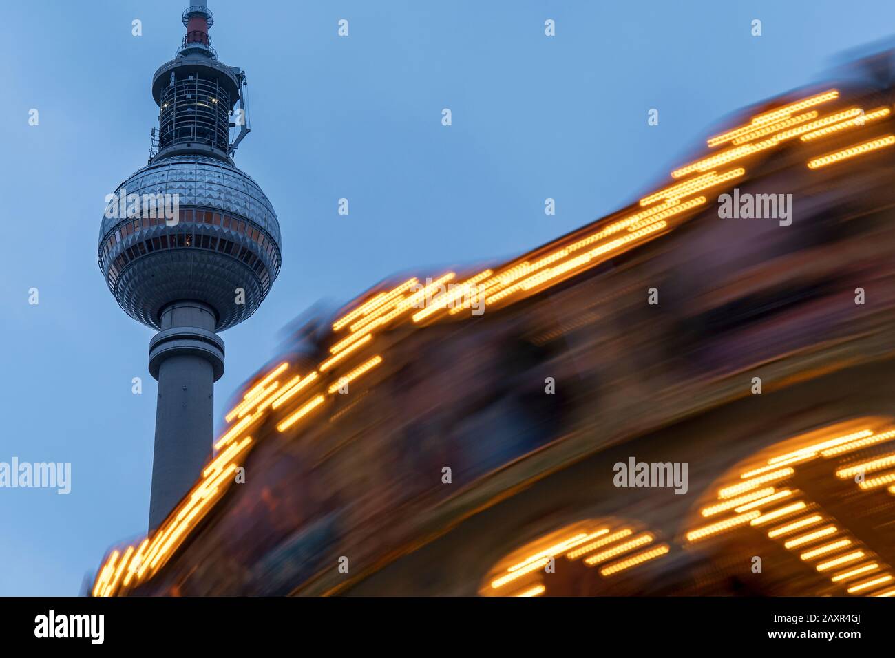 Berlin, Alexander square, Christmas market, rotating carousel with ...