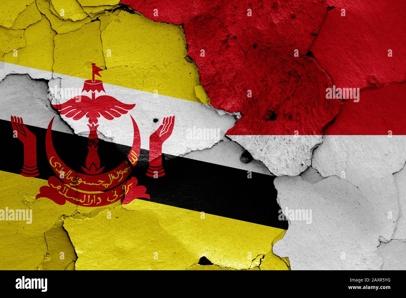 flags of Brunei and Indonesia painted on cracked wall Stock Photo - Alamy