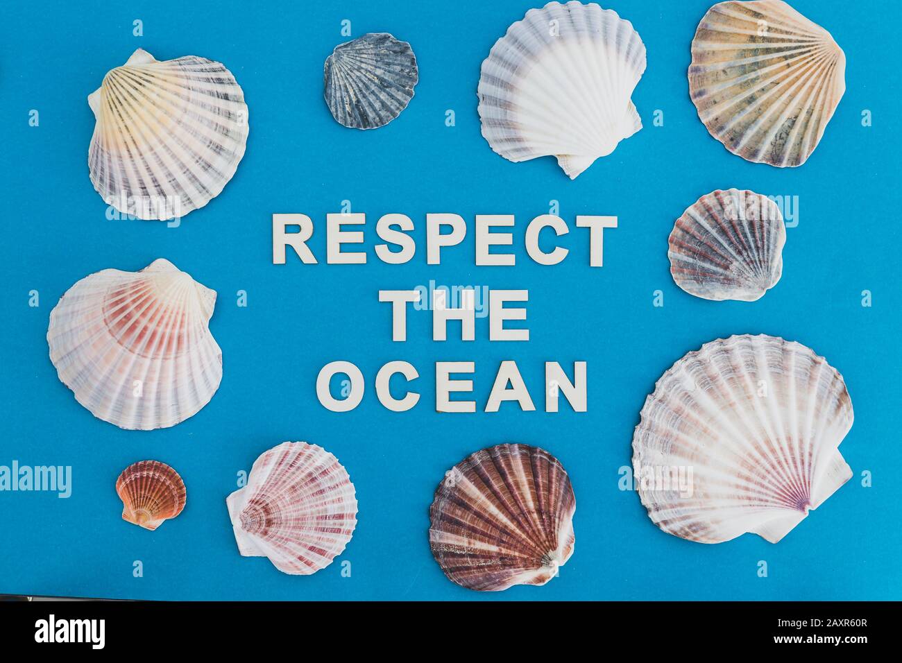 respect for the planet conceptual still-life, respect the ocean text ...