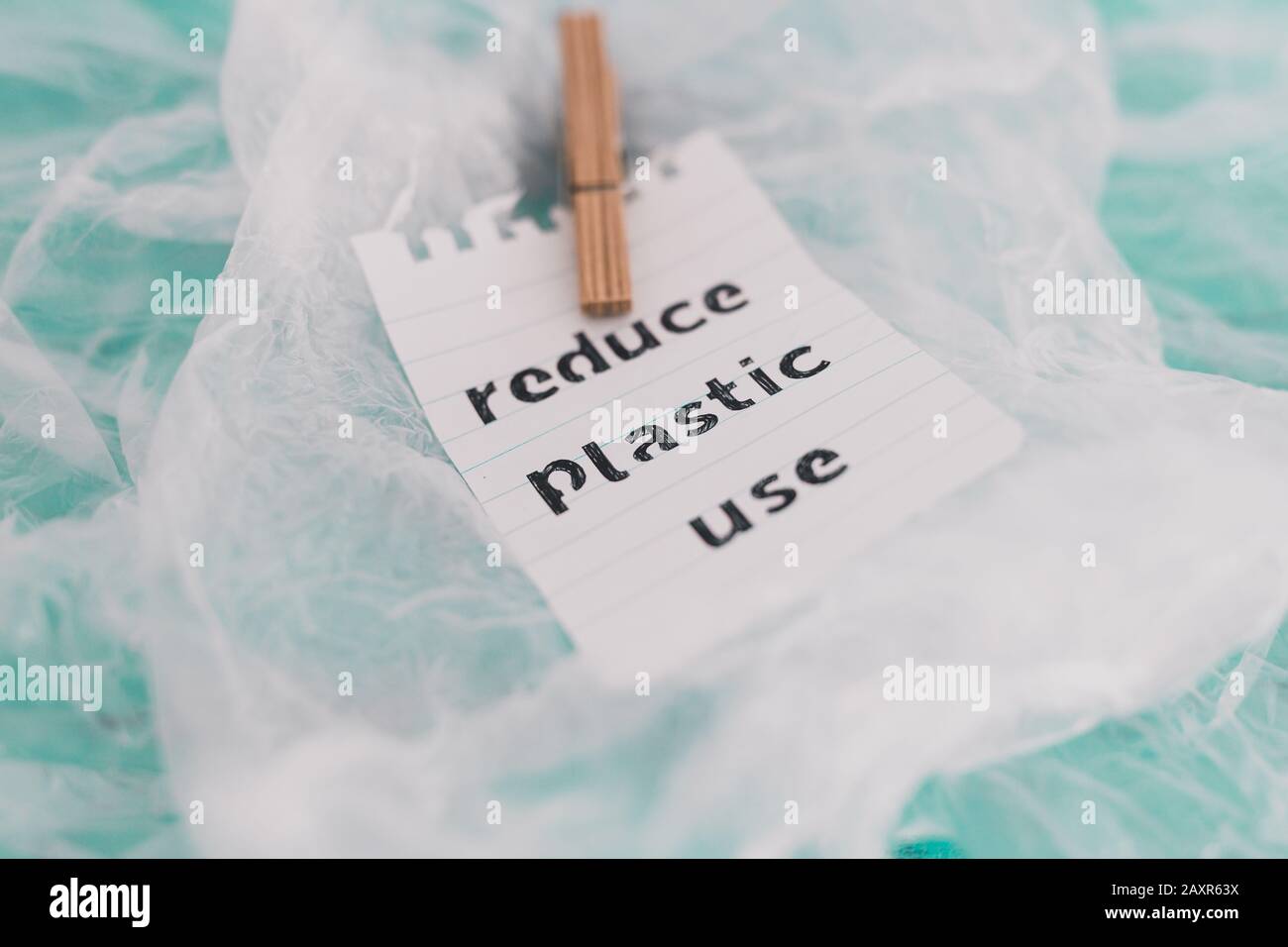 sustainable living conceptual still-life, Reduce plastic use message ...