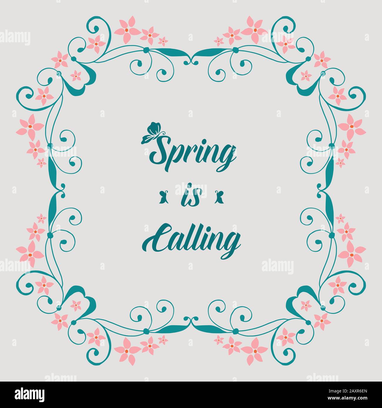 Greeting card of spring calling, with seamless leaf and flower frame ...