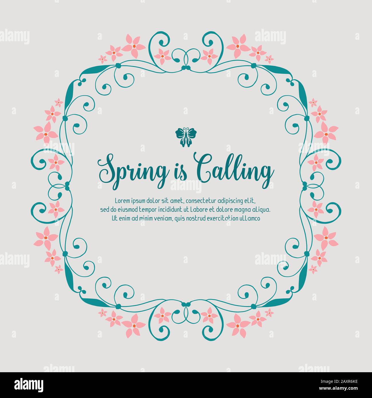 Greeting card of spring calling, with seamless leaf and flower frame ...