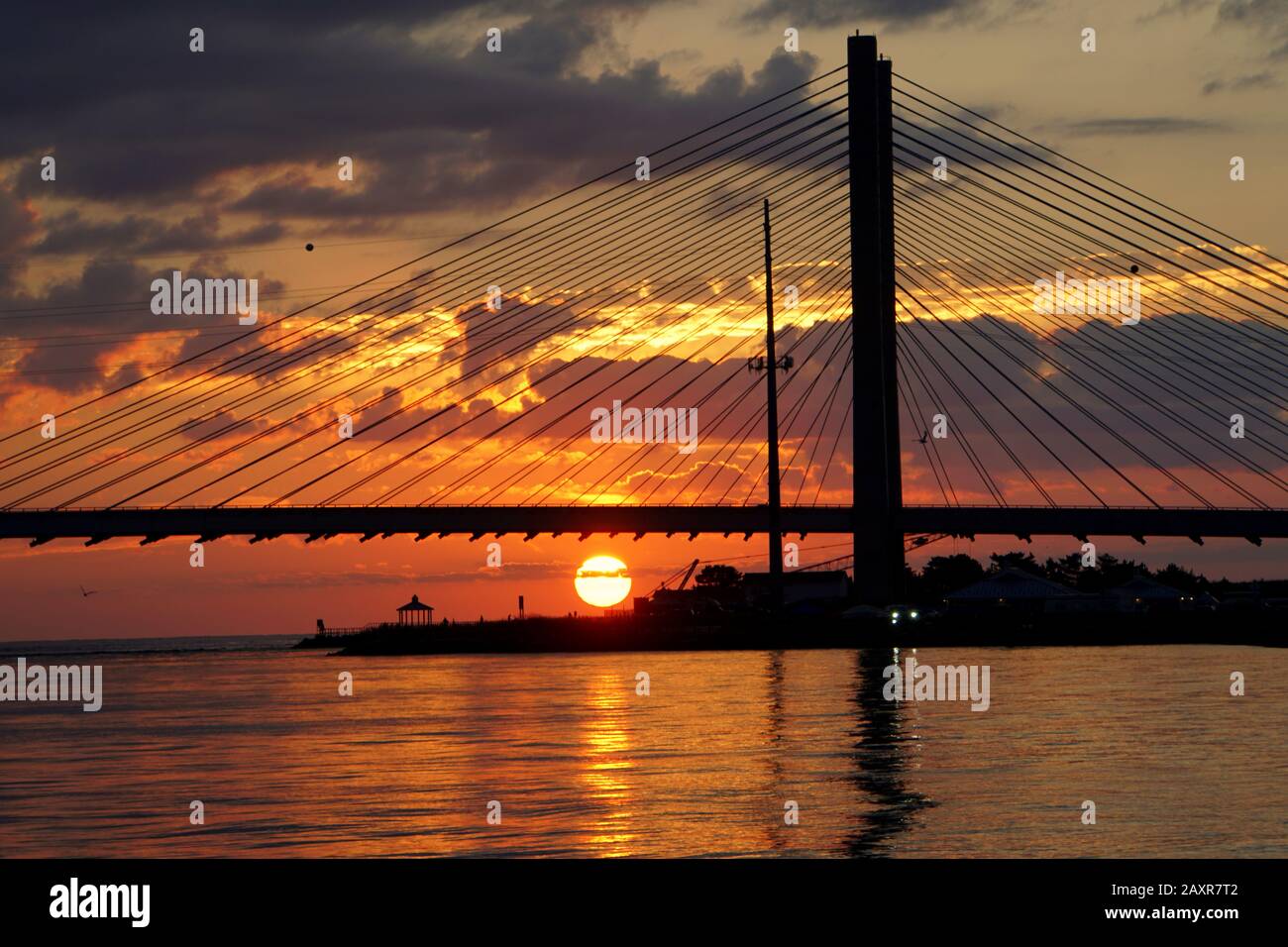 Silhouette of the Indian River Bridge during sunrise near Indian River ...