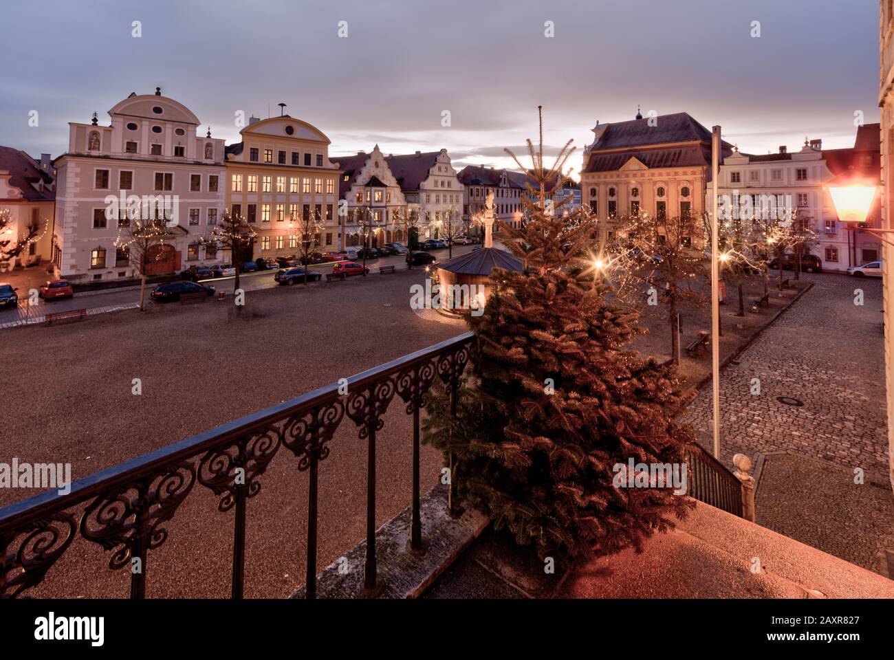 View from the Town Hall, Karl square, blue hour, Neuburg an der Donau ...
