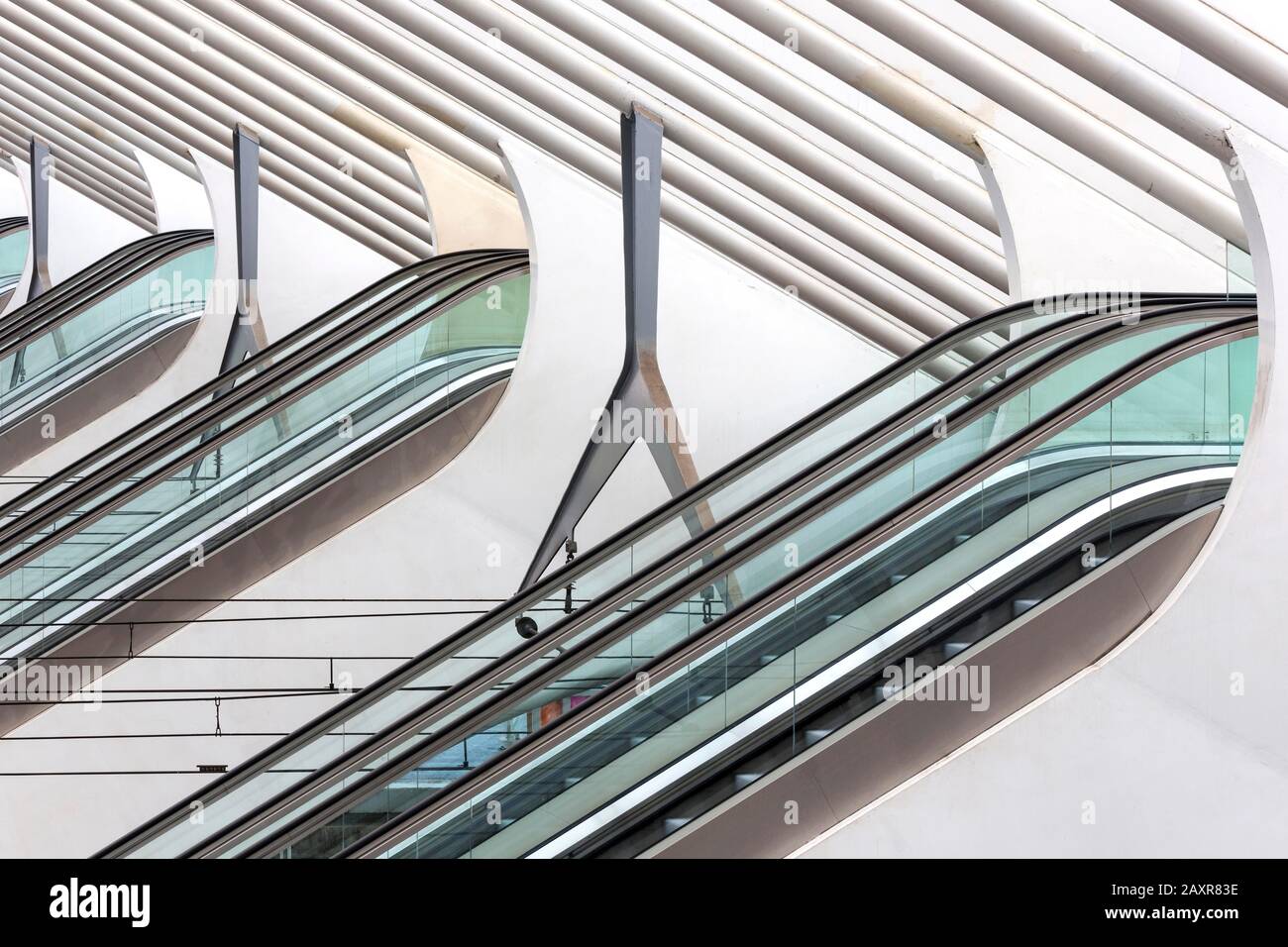 Escalators in Liege railway station, Gare de Liege-Guillemins, Liege ...