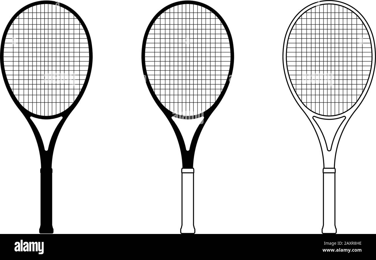 Tennis racket. Thin line and silhouette icons Stock Vector Image & Art ...