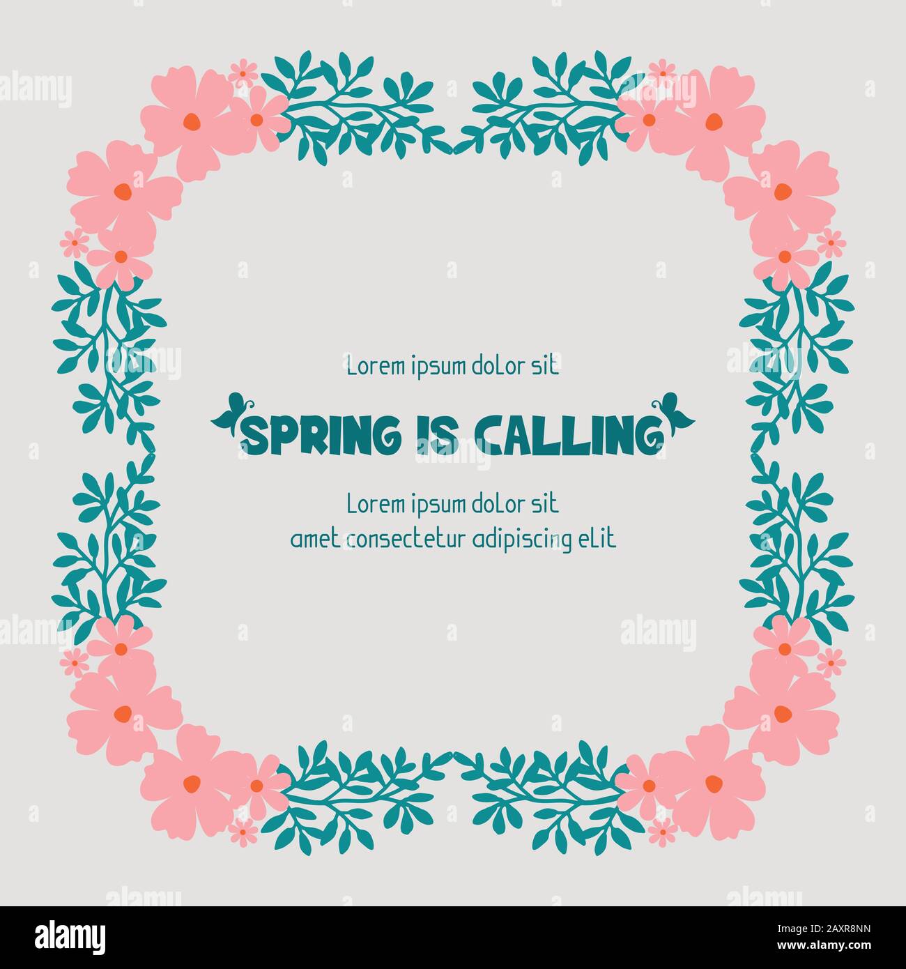 Modern style of leaf and floral frame, for spring calling greeting card ...