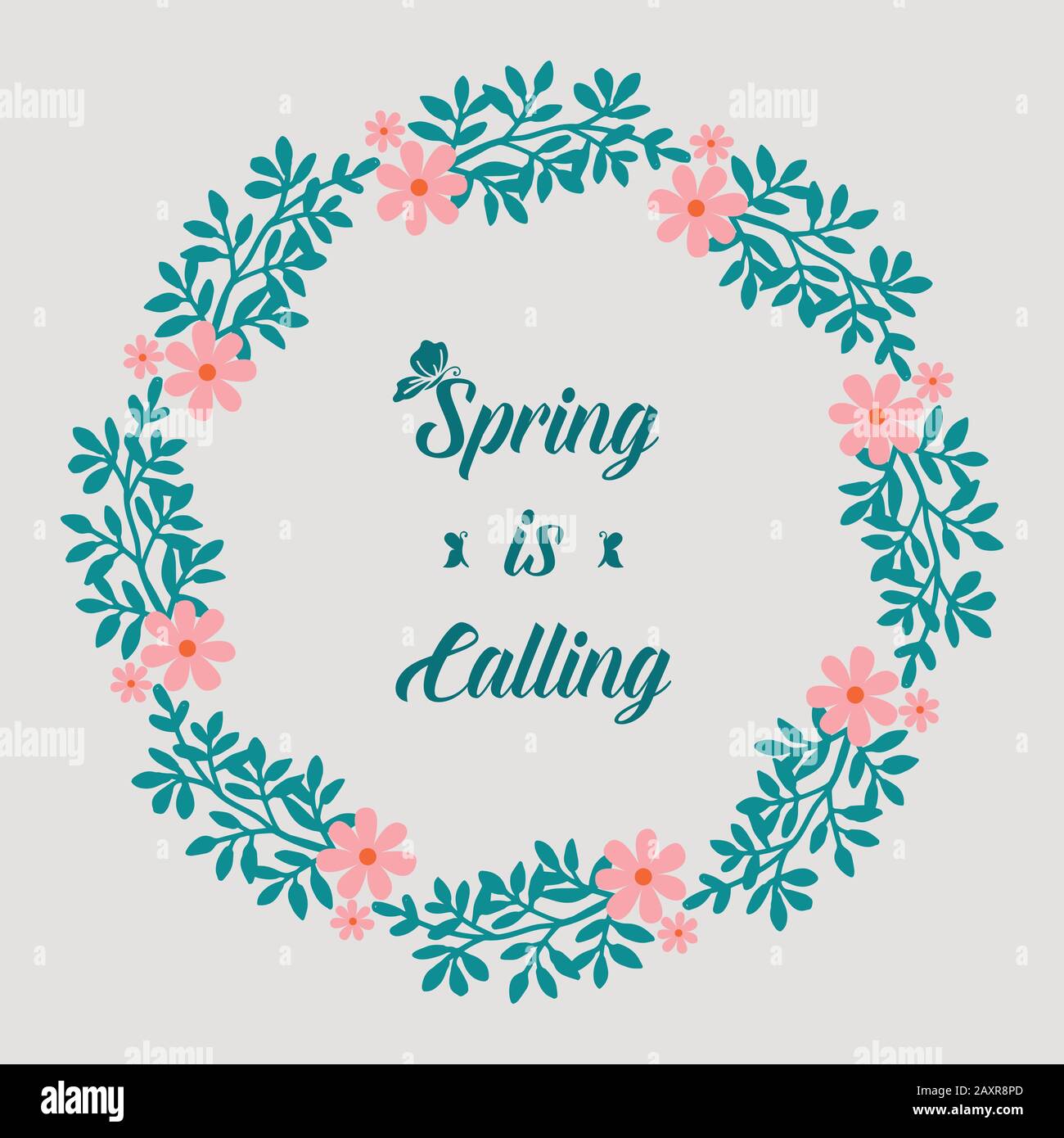 Modern style of leaf and floral frame, for spring calling greeting card ...