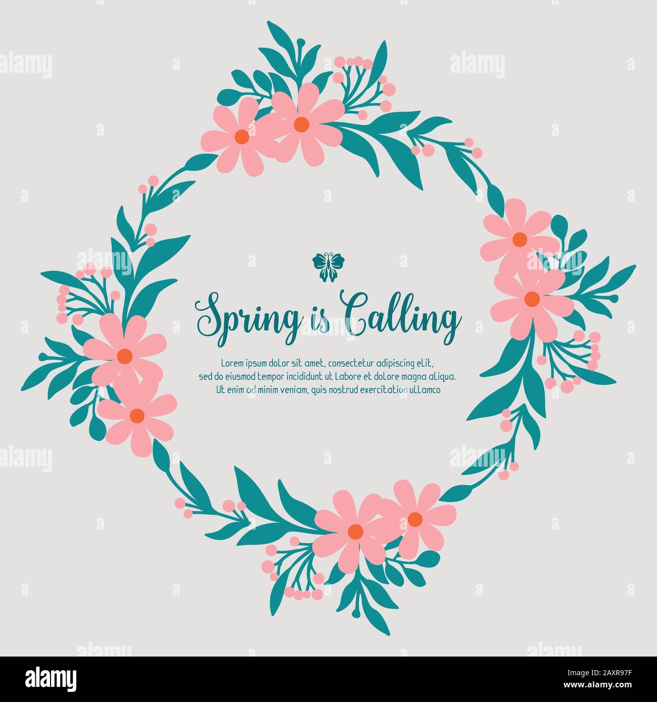 Romantic spring poster design, with beautiful leaf and wreath frame ...