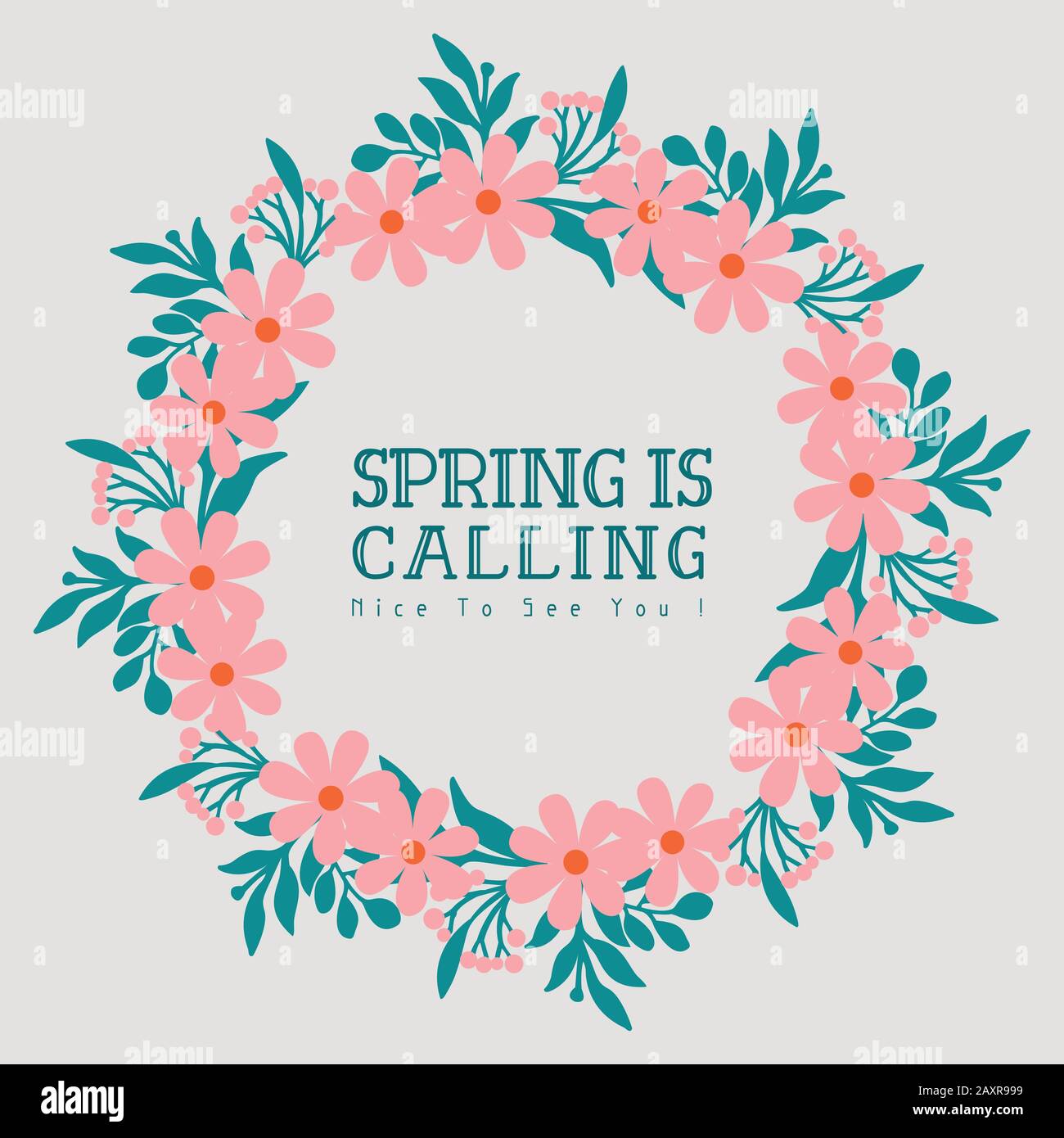 Romantic spring poster design, with beautiful leaf and wreath frame ...