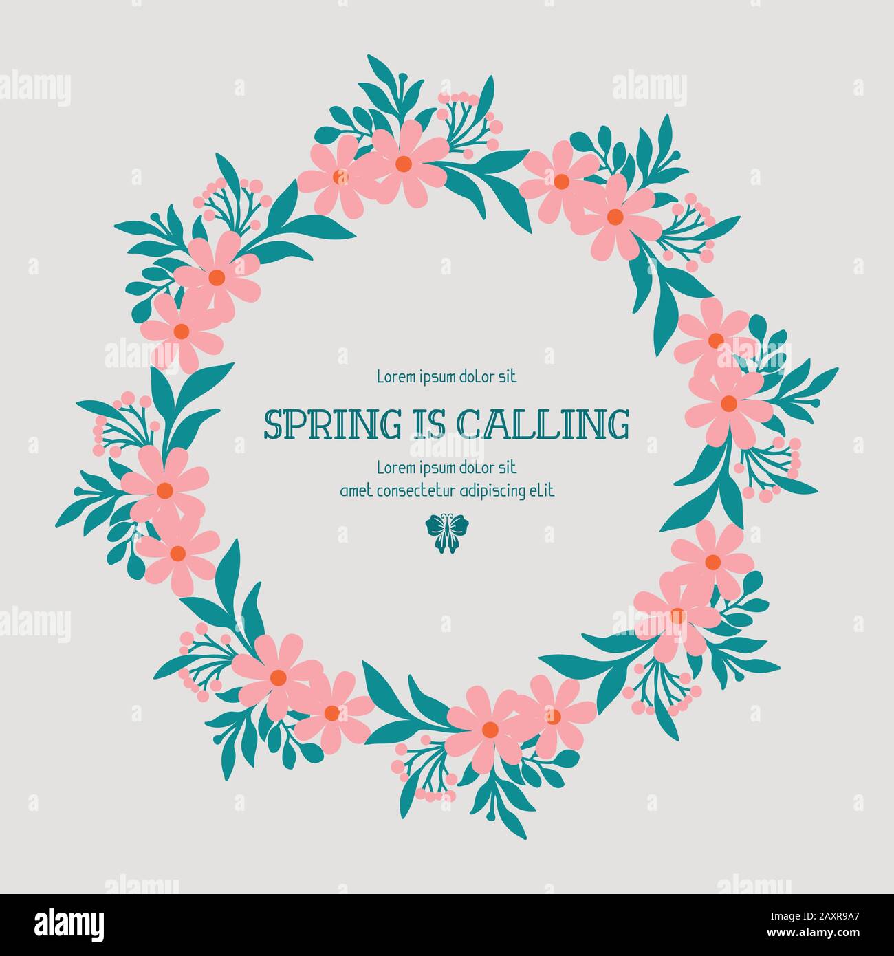 Romantic spring poster design, with beautiful leaf and wreath frame ...