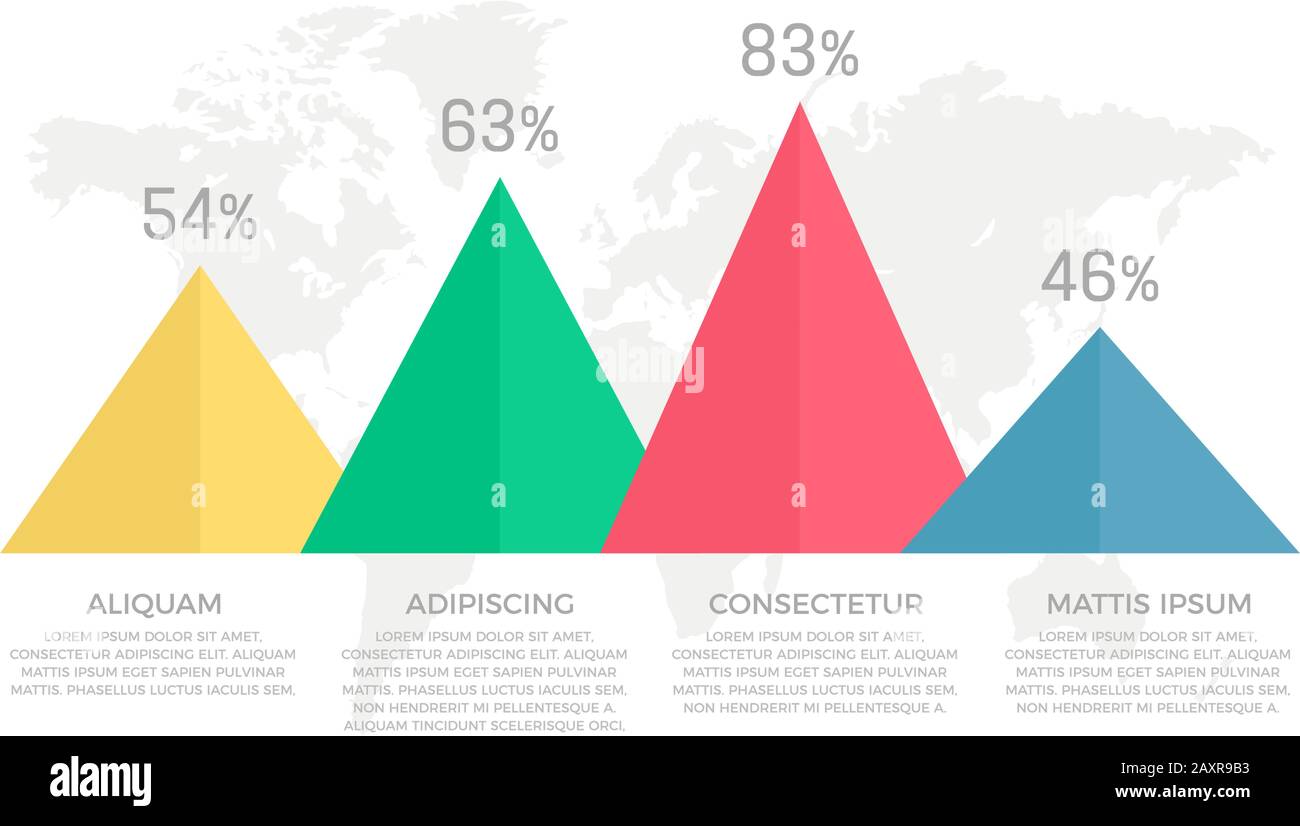 Set of yellow and red, green, blue elements for infographic with world ...