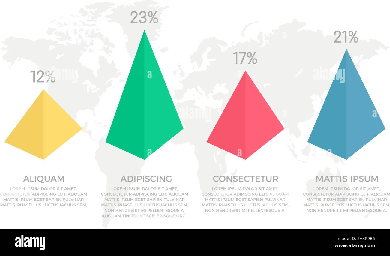 Set of yellow, red, green and blue elements for infographic with world ...