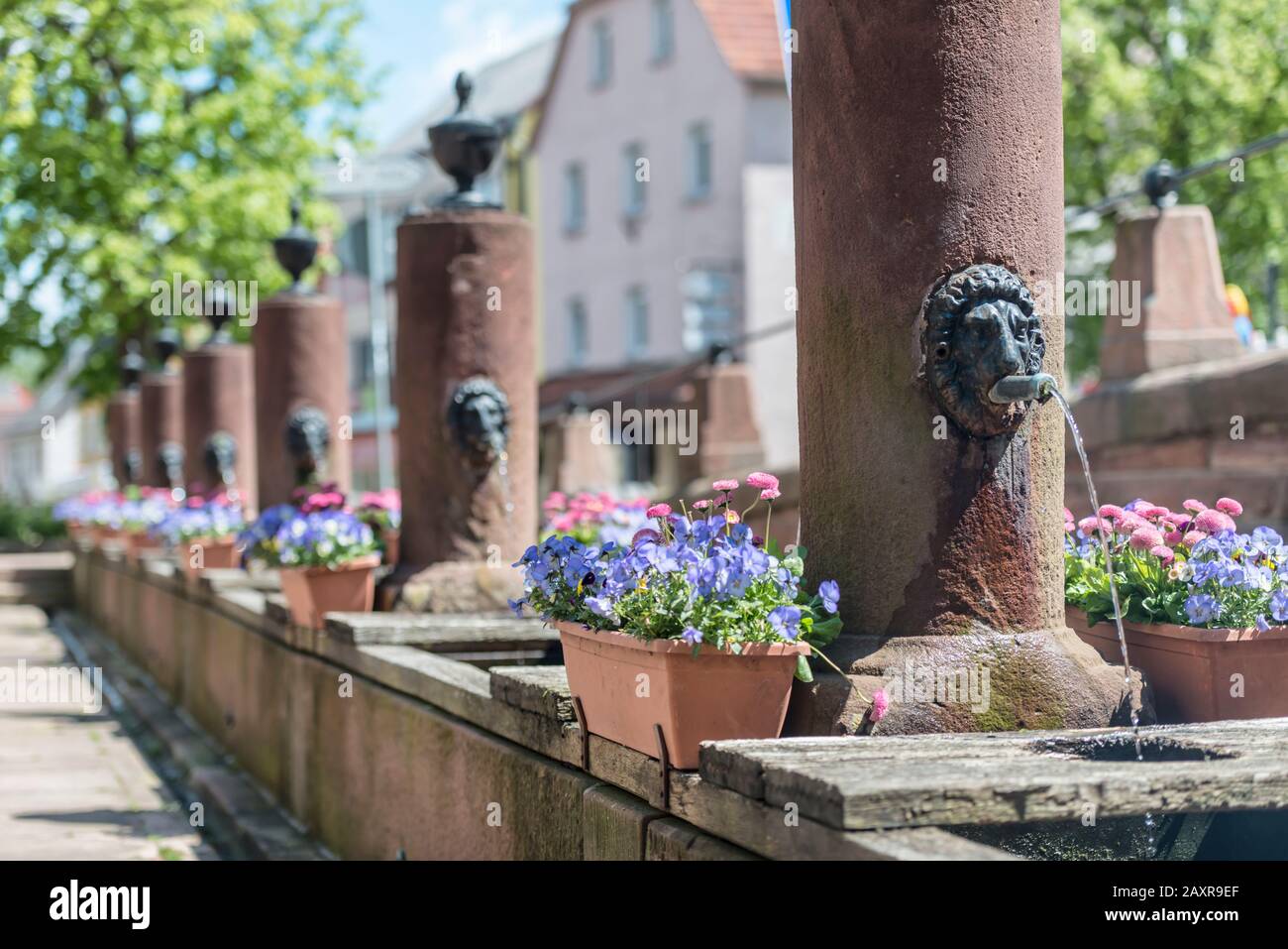Beerfelden, Odenwald, Hesse, Germany, twelve-tube fountain at the ...