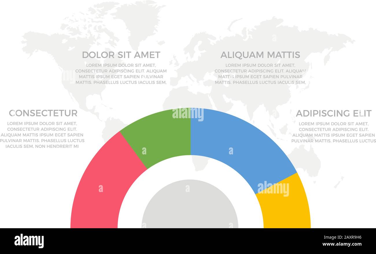 Set of red, green, blue and yellow elements for infographic with world ...