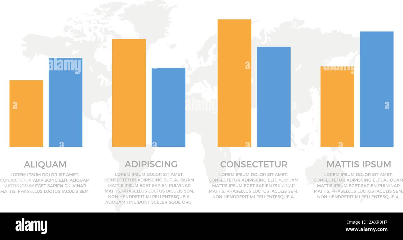 Set of blue, orange elements for infographic with world map ...