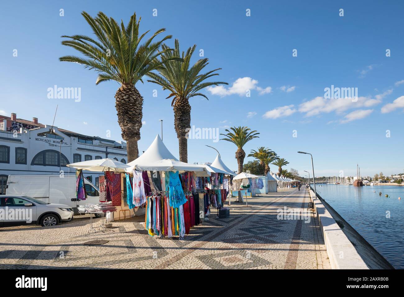 Stalls at the promenade, Lagos, Algarve, Faro district, Portugal Stock ...