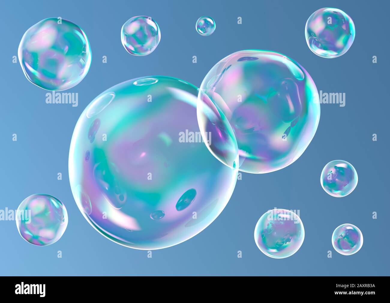 Soap bubbles against a blue background gradient without ambient reflections Stock Photo - Alamy