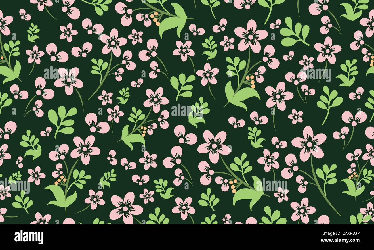 Seamless spring flower pattern background, with leaf and floral simple ...