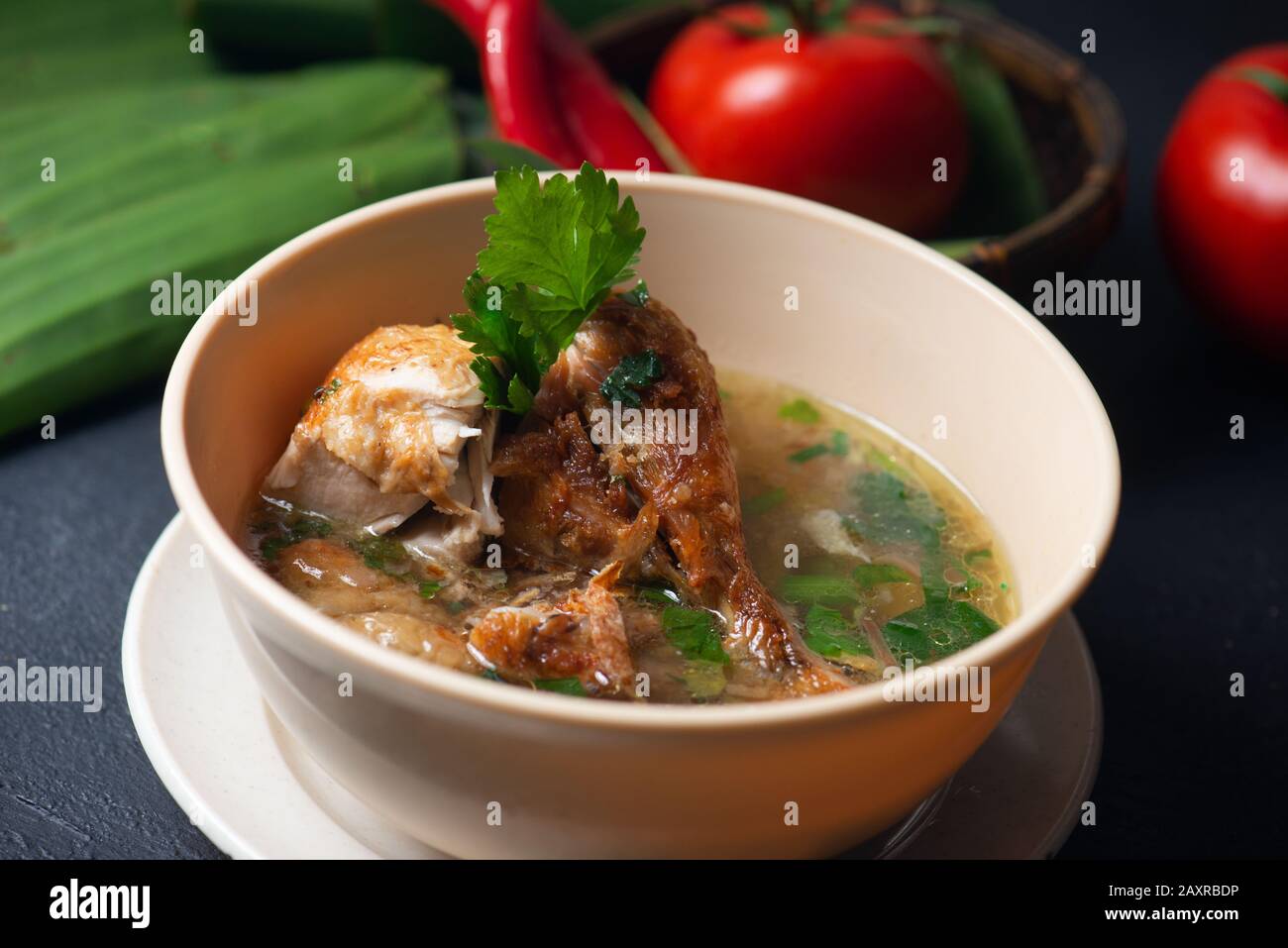 traditional style chicken soup with background Stock Photo - Alamy