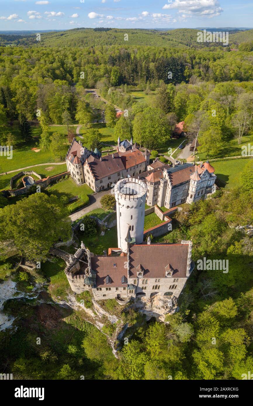 Germany, Baden-Württemberg, Lichtenstein, castle complex from above ...