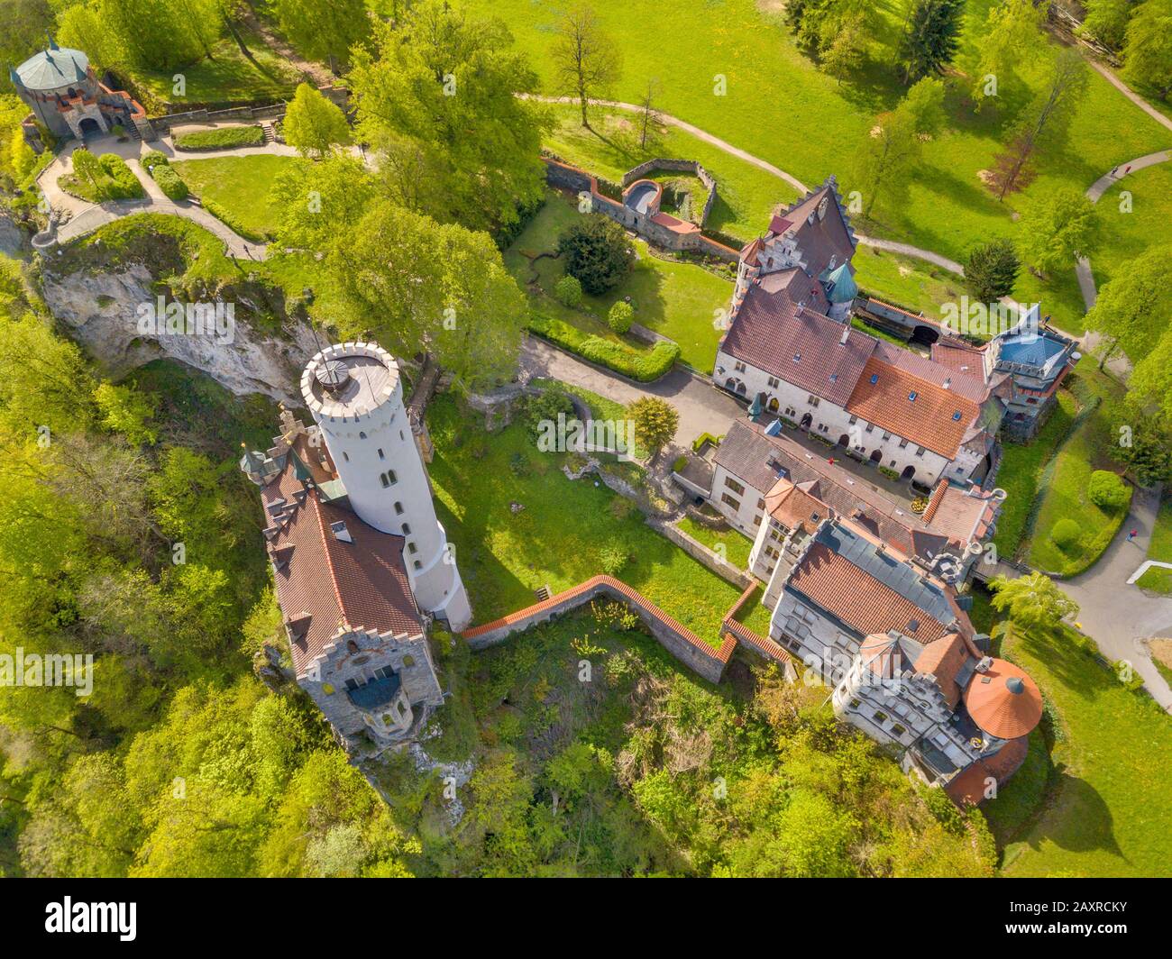 Germany, Baden-Württemberg, Lichtenstein, castle complex from above ...