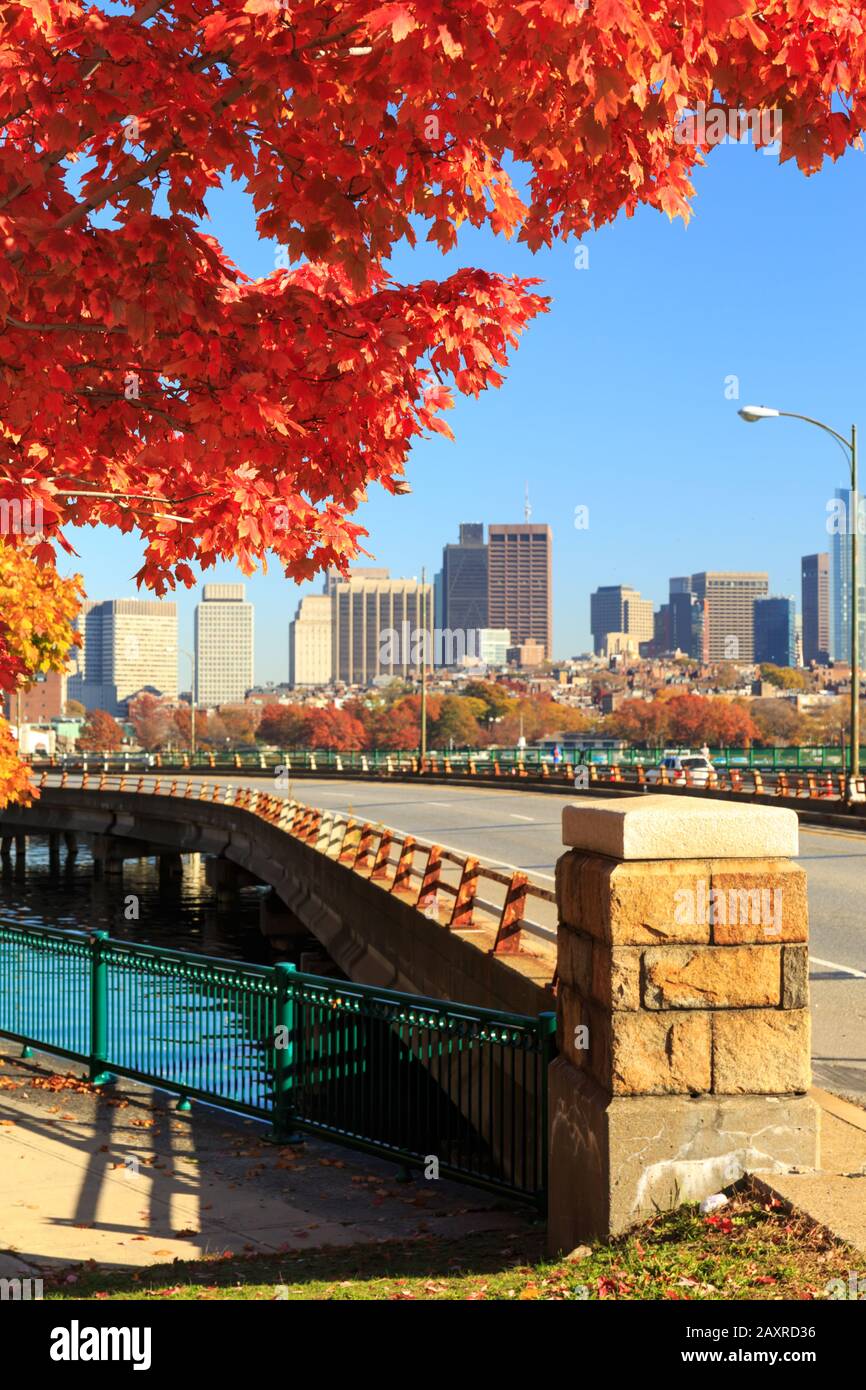 View of the Boston skyline from Cambridge Memorial Drive. Cityscape ...