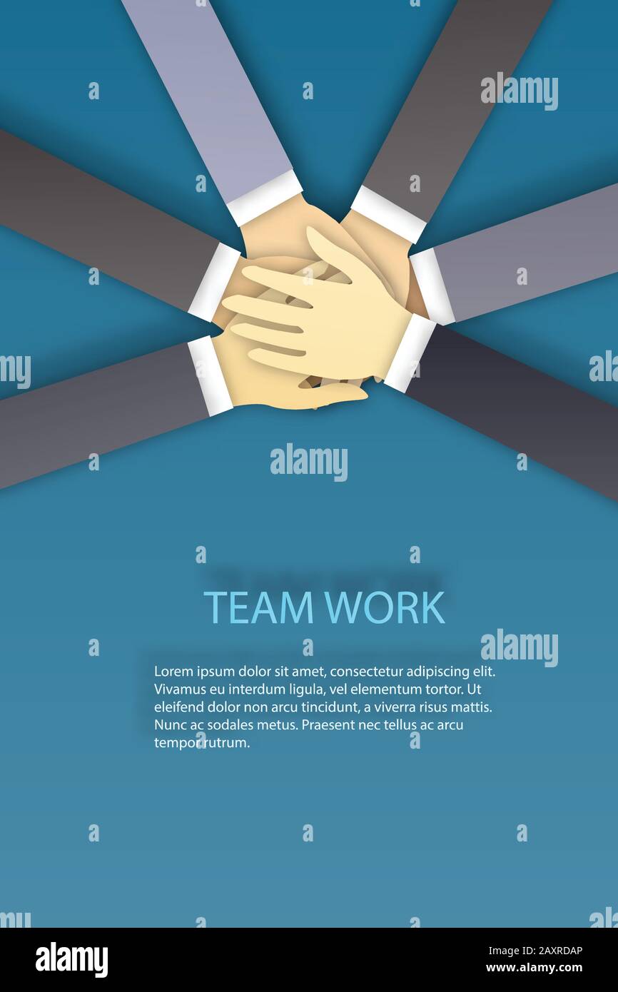 Business team stack their hands together people joining for cooperation ...