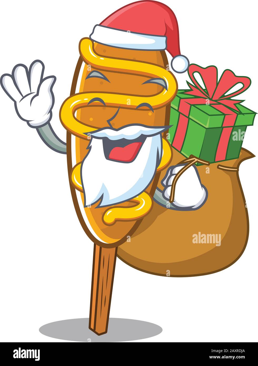 Santa corn dog Cartoon character design having box of gifts Stock ...