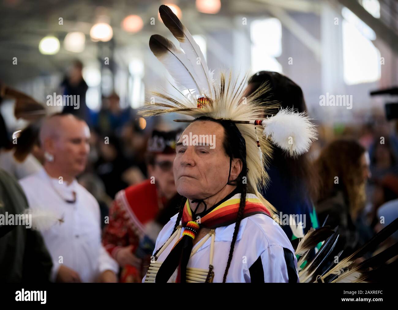 San Francisco, USA - February 08, 2020: Native American Indian wearing ...