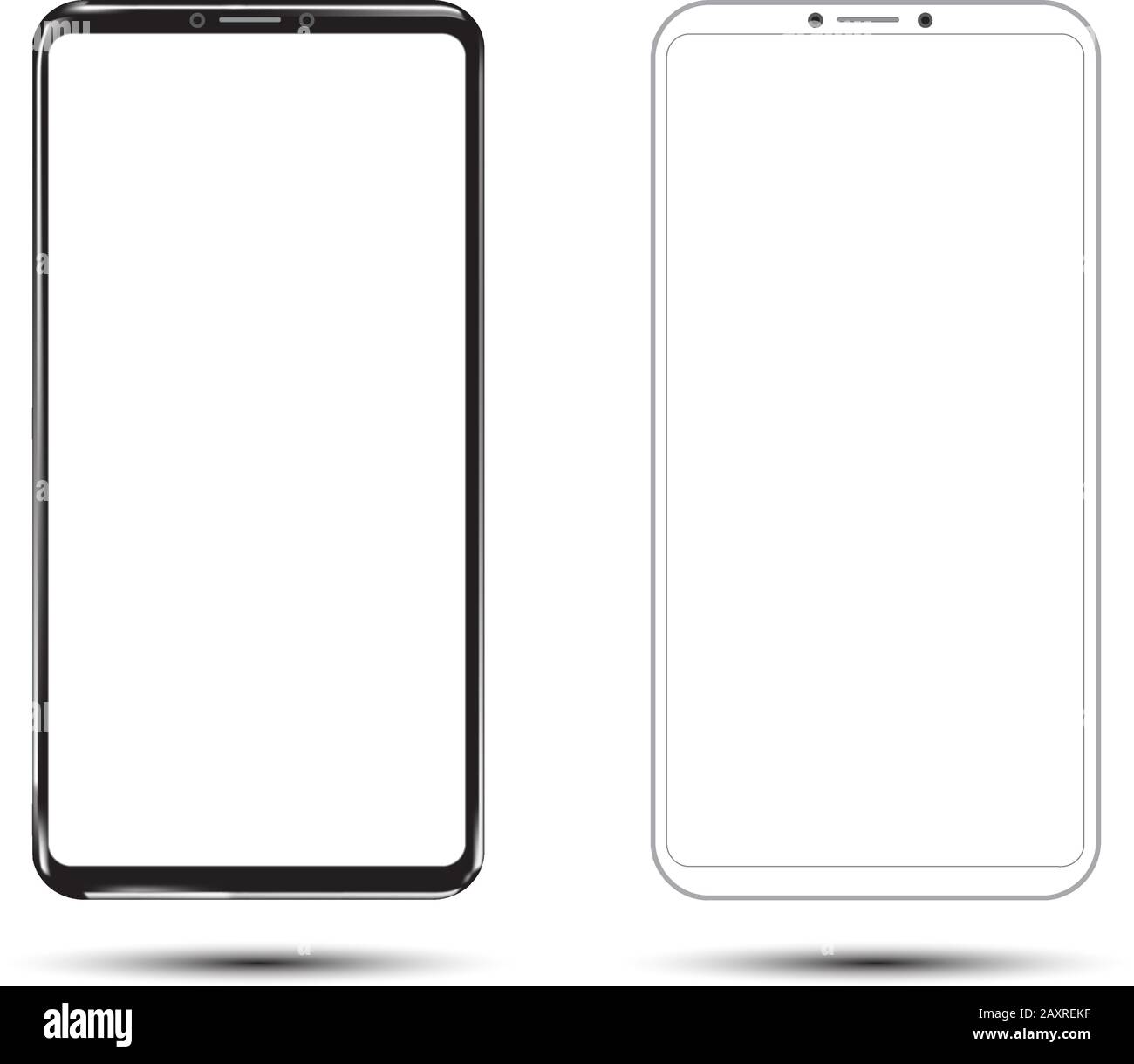 Two Device smartphone and Outline with blank screen isolated on white ...