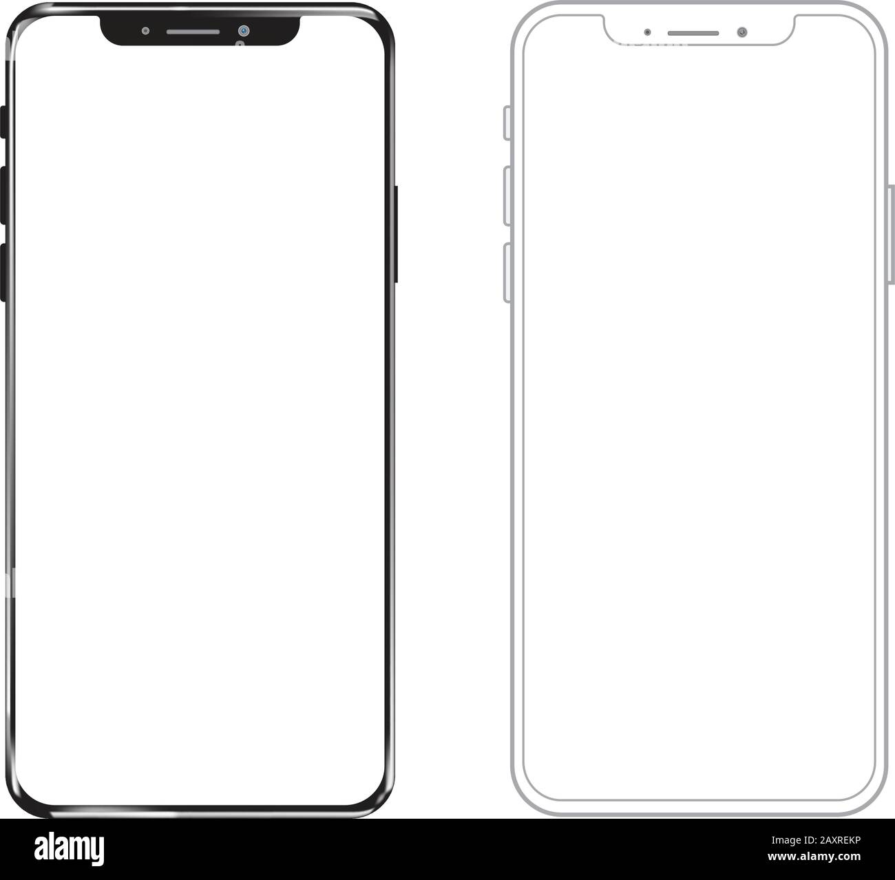 Two Device smartphone and Outline with blank screen isolated on white ...