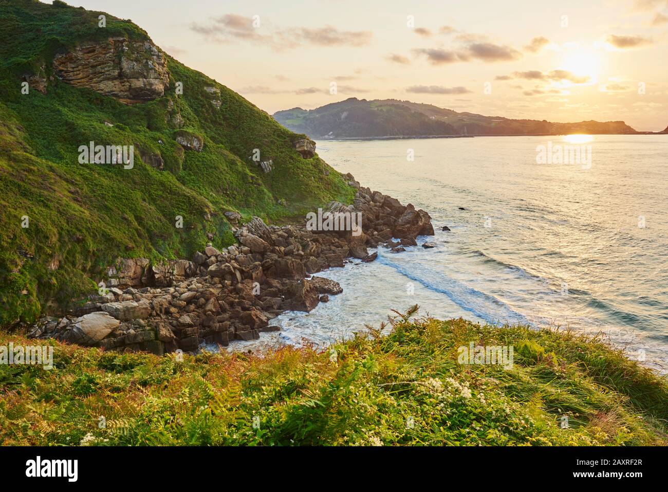 Landscape, sunset, coast, sea, Zarautz, Basque Country, Spain Stock ...