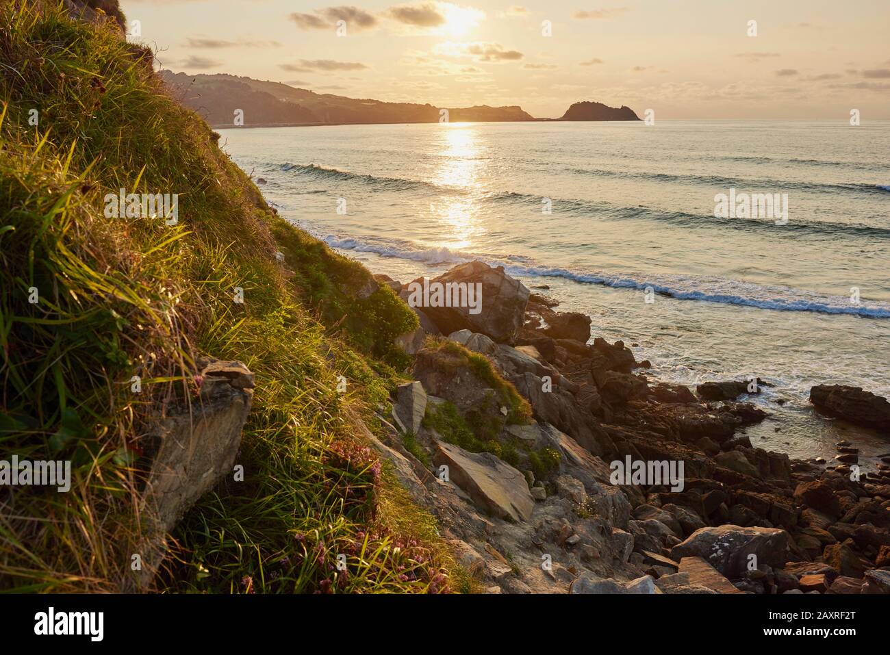 Landscape, sunset, coast, sea, Zarautz, Basque Country, Spain Stock ...