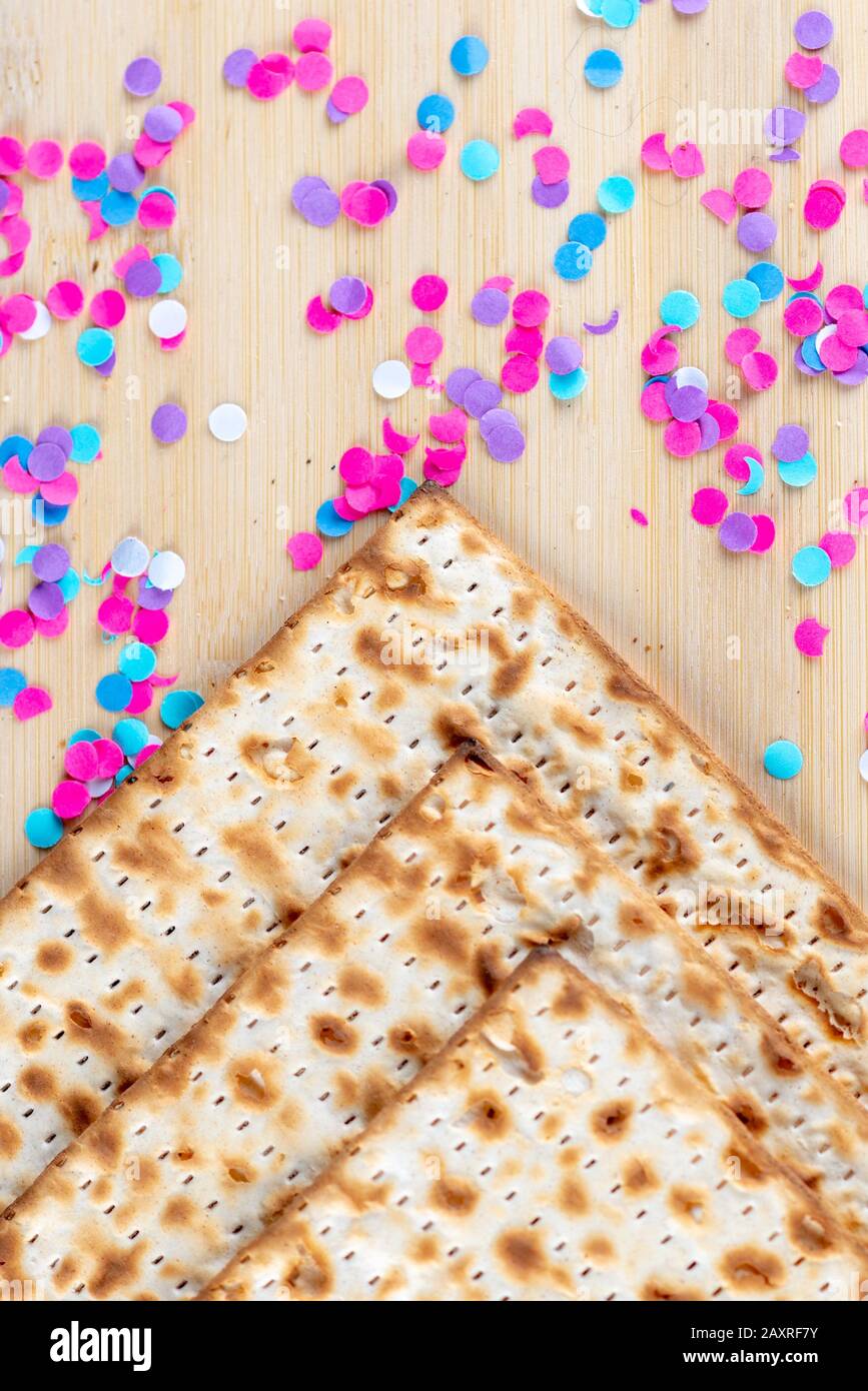Matzah and confetti happy colorful background for Jewish Passover ...