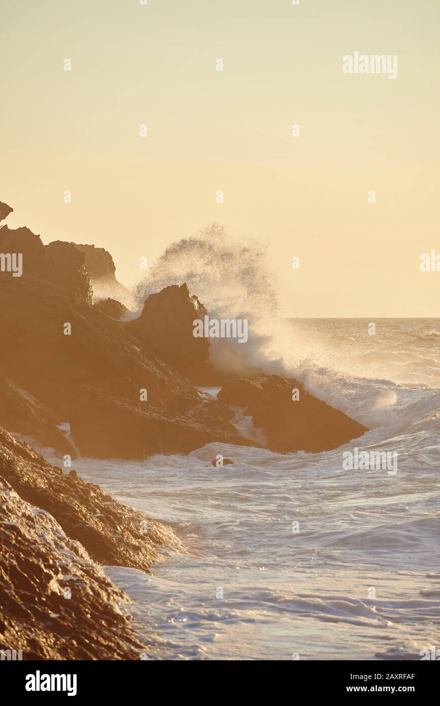 Breaking wave, landscape, coast, sea, Hondarribia, Basque Country ...