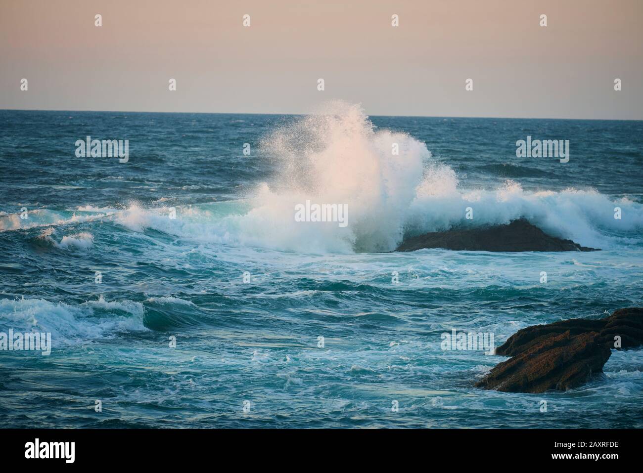 Breaking wave, landscape, coast, sea, Hondarribia, Basque Country ...