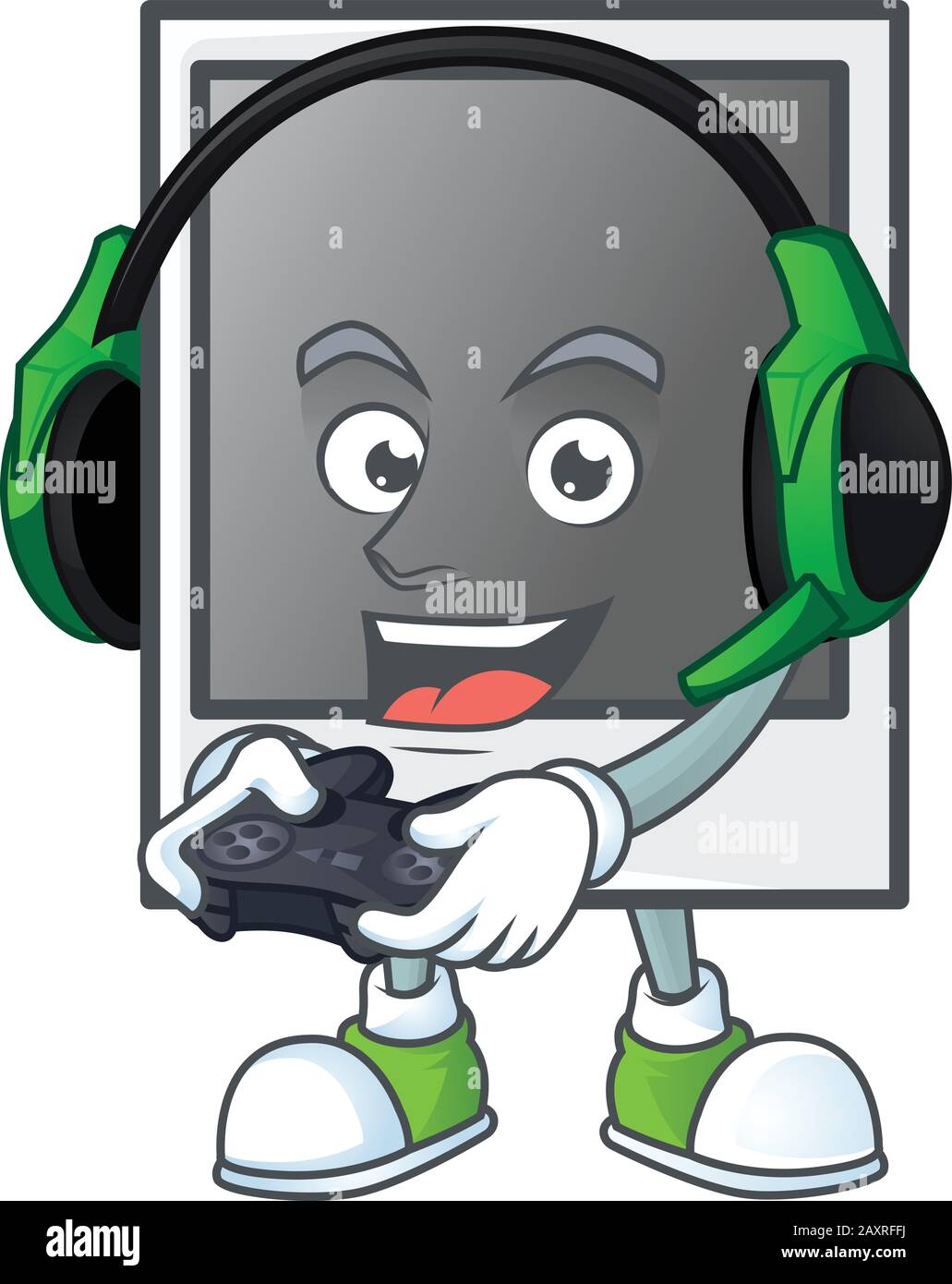 Empty polaroid photo frame cartoon picture play a game with headphone ...