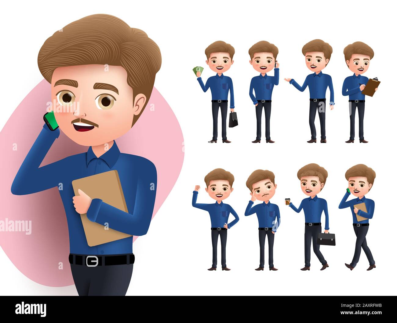 Businessman character vector set. Business man characters calling ...