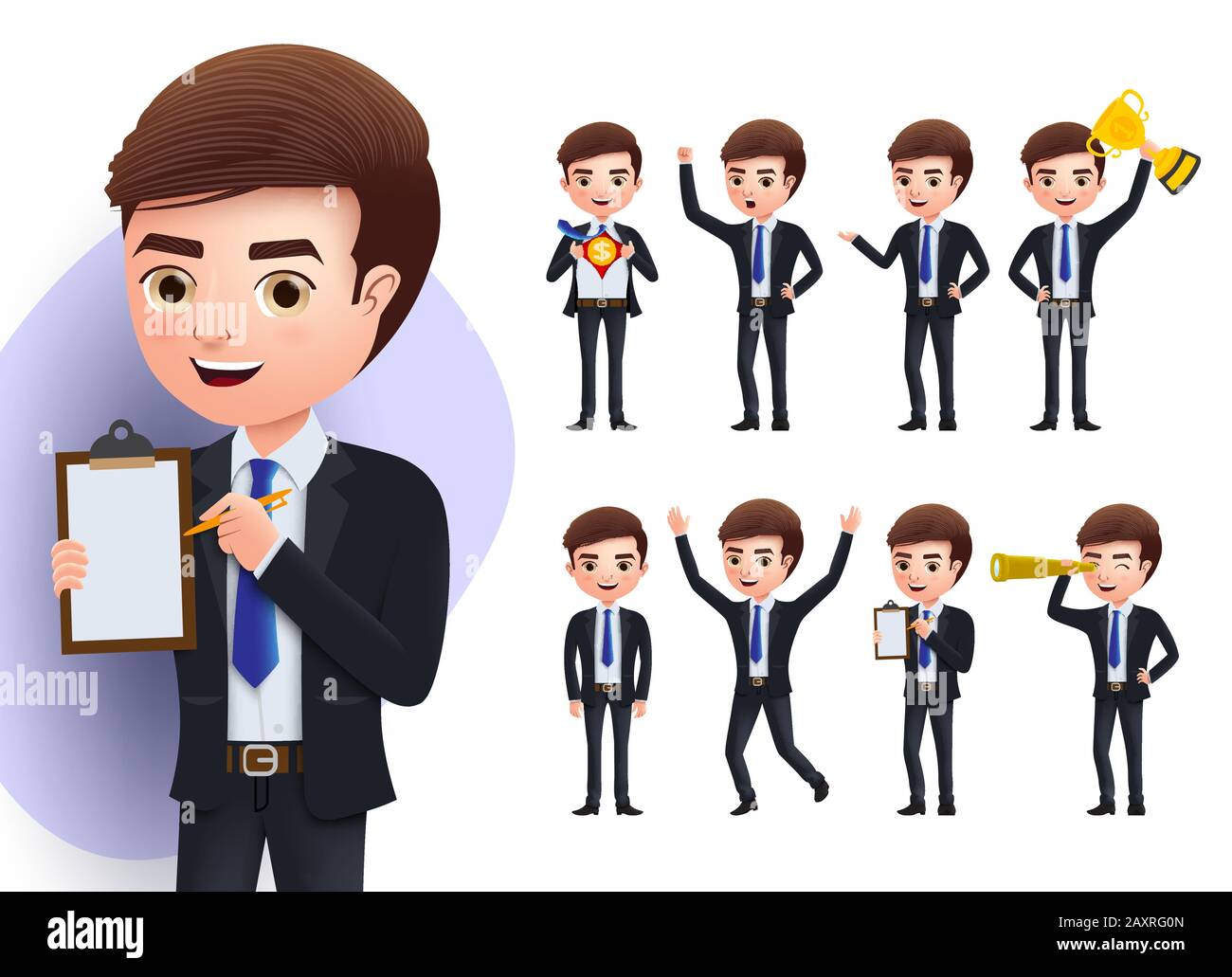 Business Man Characters Vector Set Business Office Male Character In