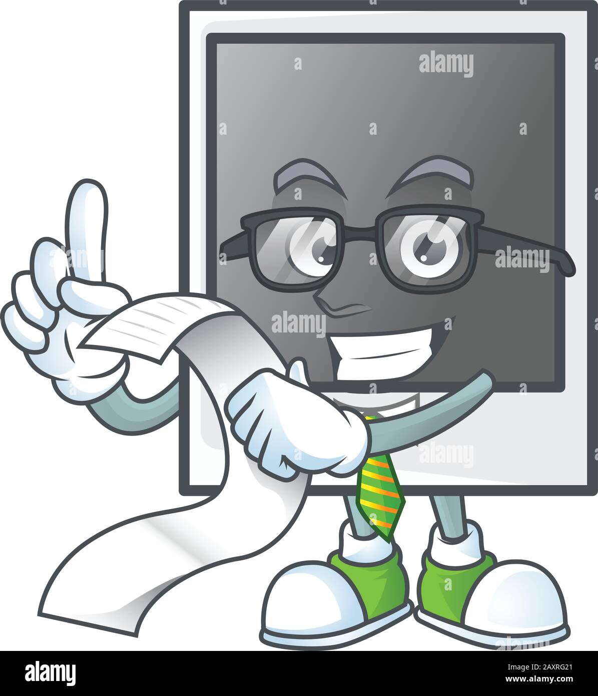 A funny face character of empty polaroid photo frame holding a menu ...