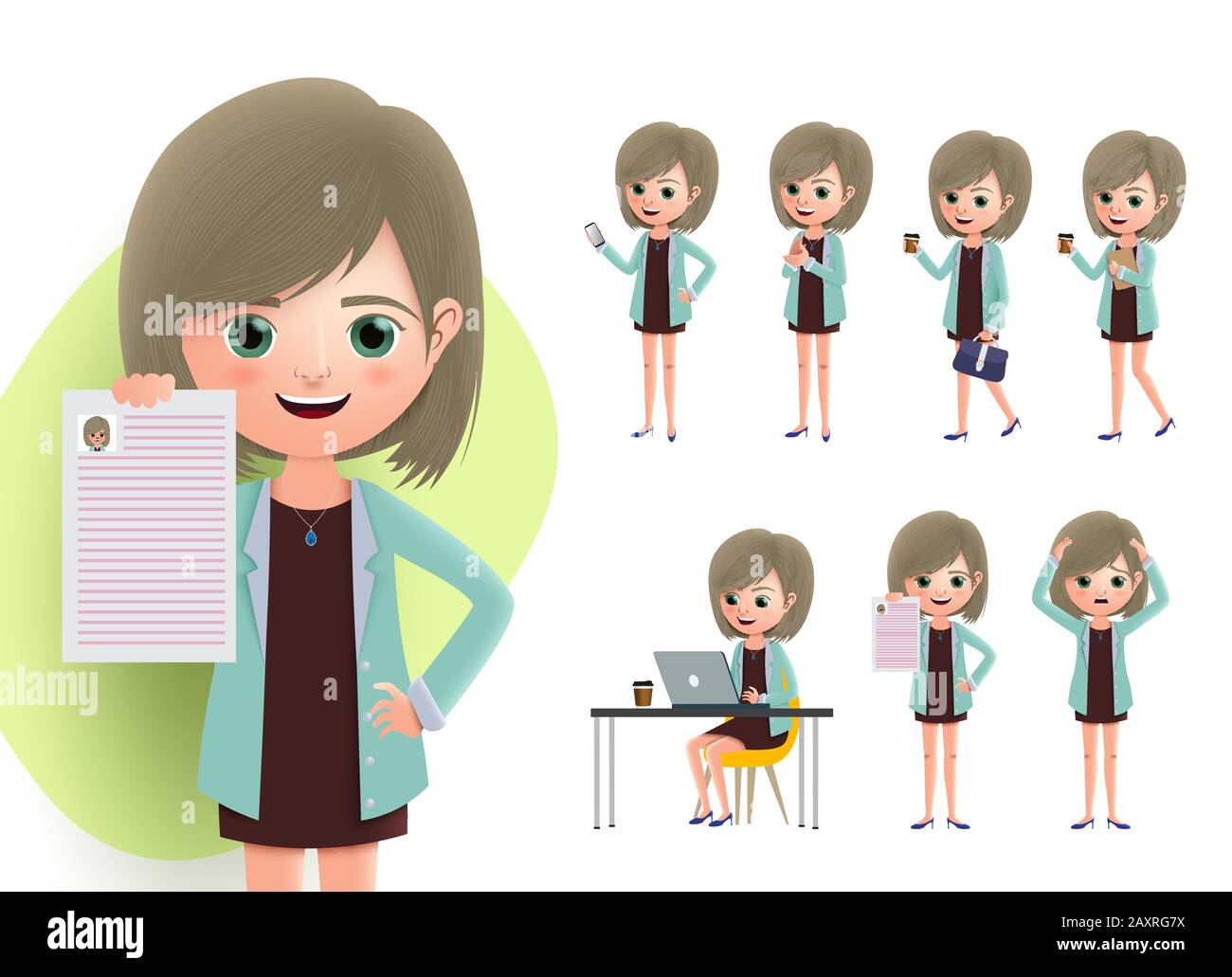 Confused woman office desk holding Stock Vector Images - Alamy