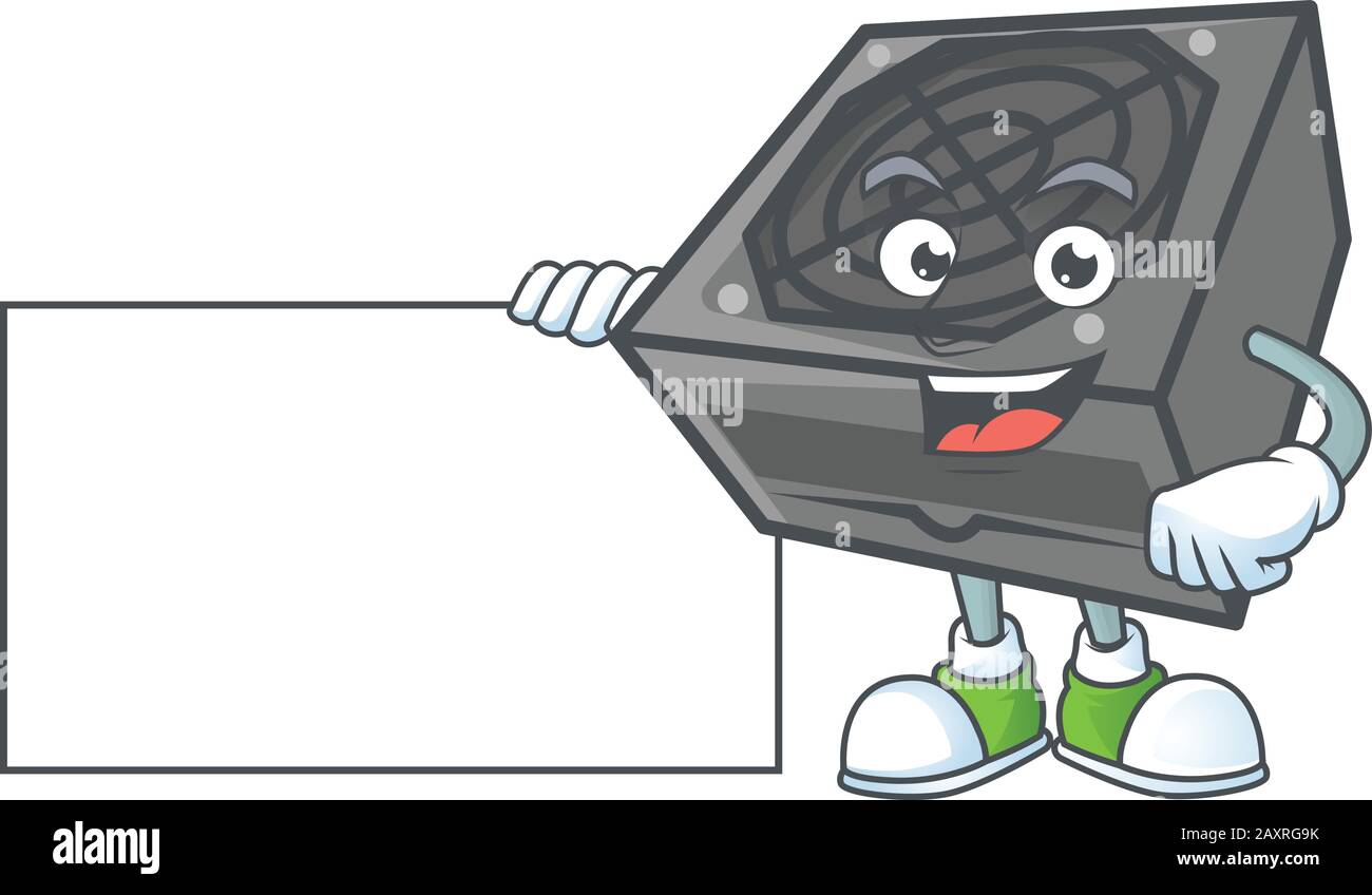 Cute funny power supply unit black color cartoon character having a ...